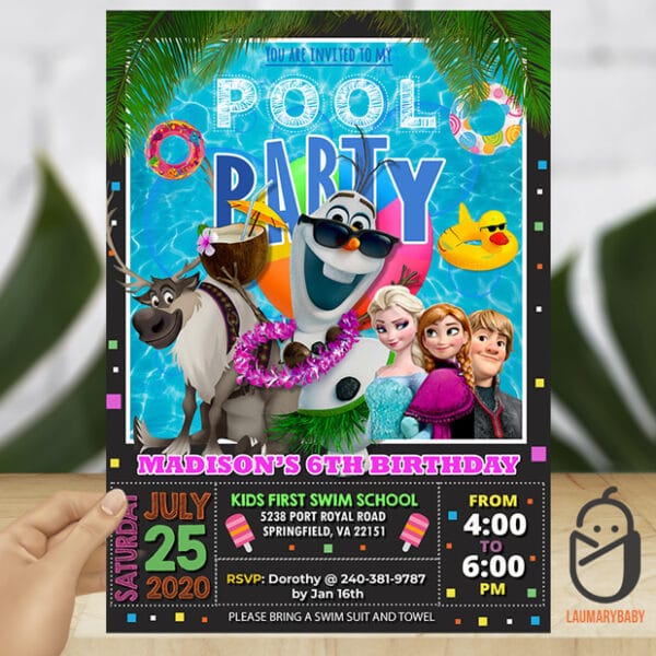 Frozen Pool Party Birthday Invitation - Laumarybaby