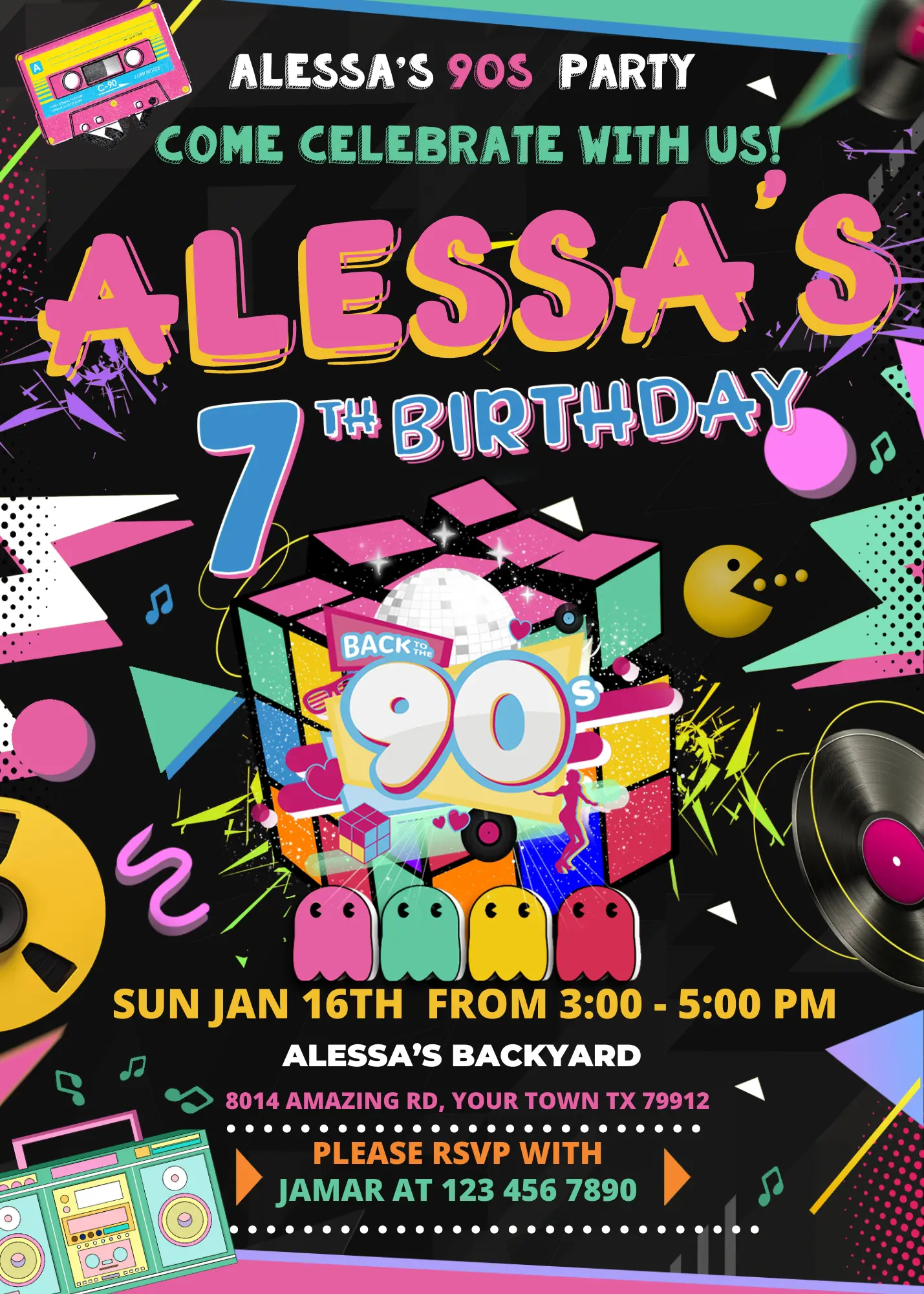 90S RETRO PARTY BIRTHDAY INVITATION TEMPLATE - Laumarybaby