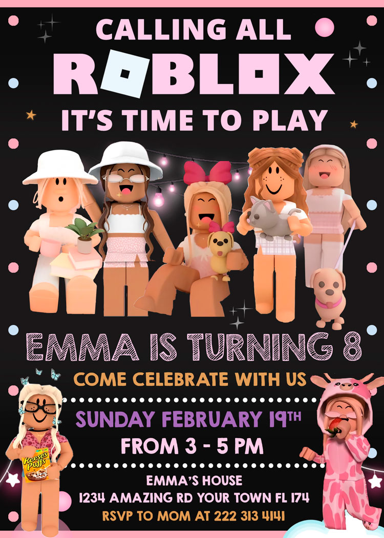 Roblox Girl Birthday Invitation