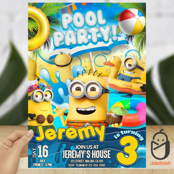 Minions Pool Party Birthday Invitation - Laumarybaby