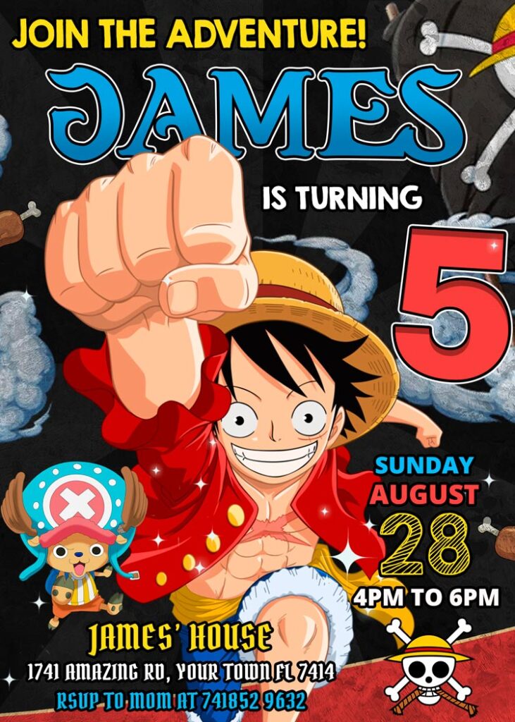 One Piece Invitation Card Editable One Piece Luffy Birthday Party
