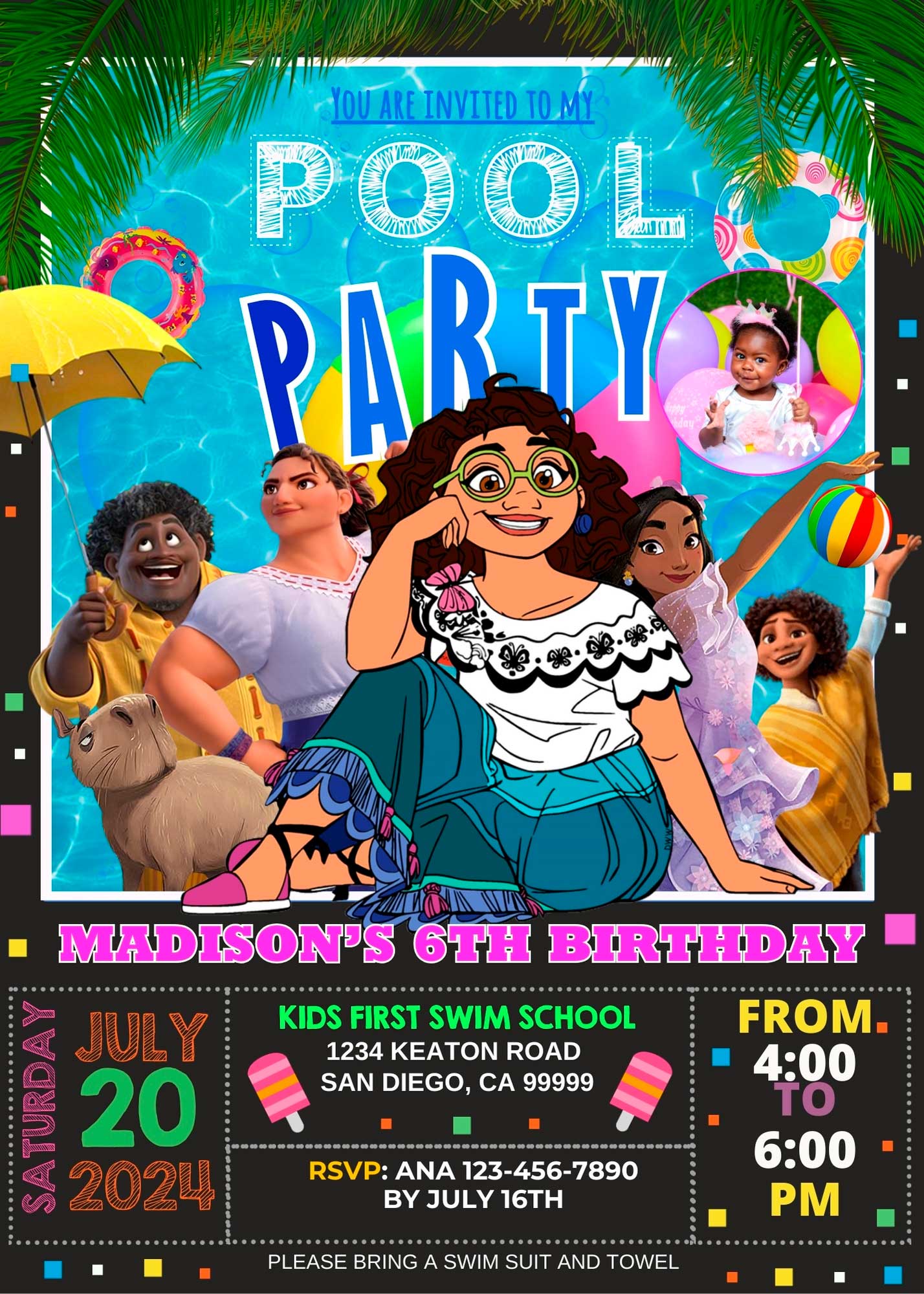 Encanto Pool Party Birthday Invitation