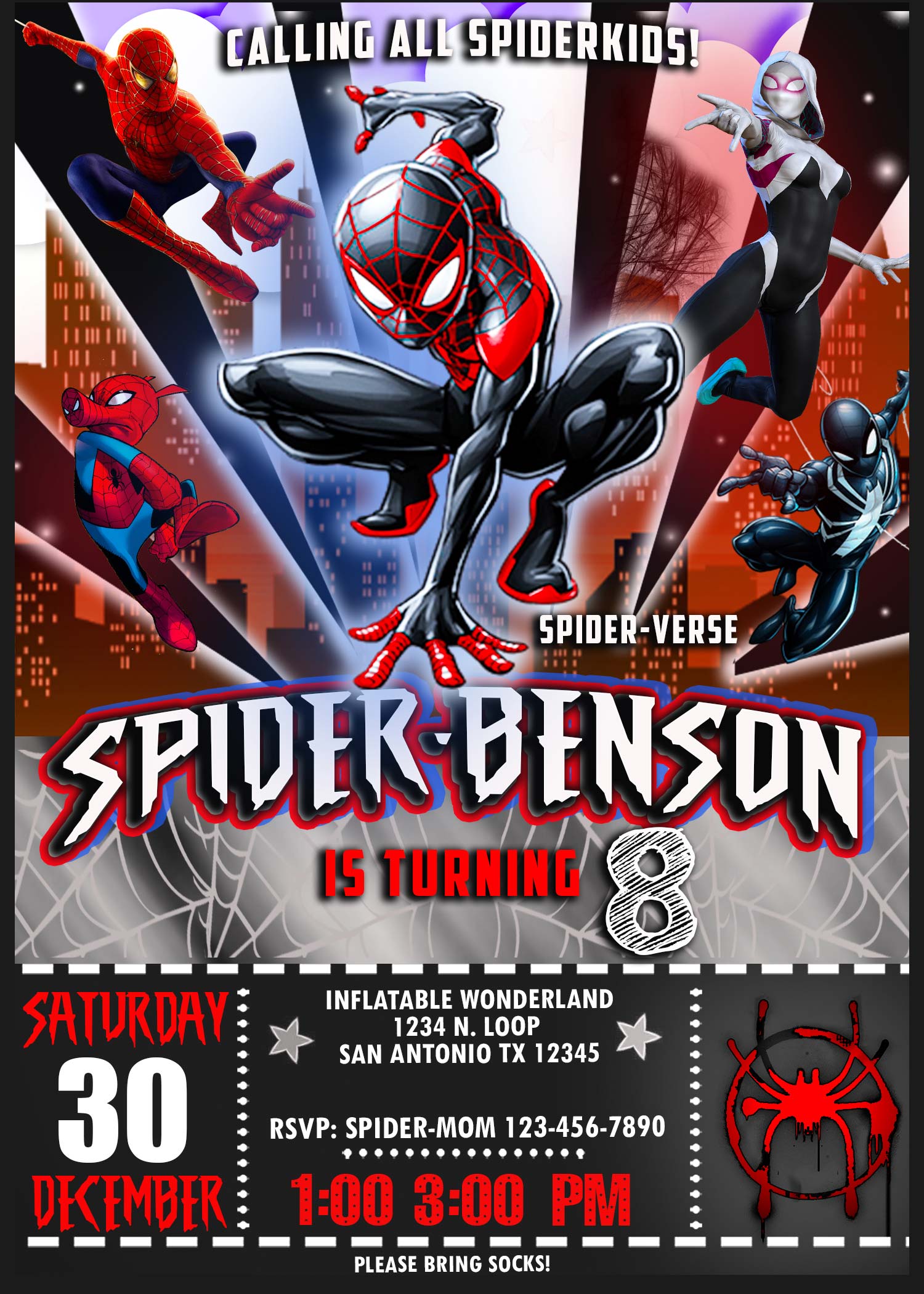 Spiderman Spiderverse Birthday Invitation - Laumarybaby