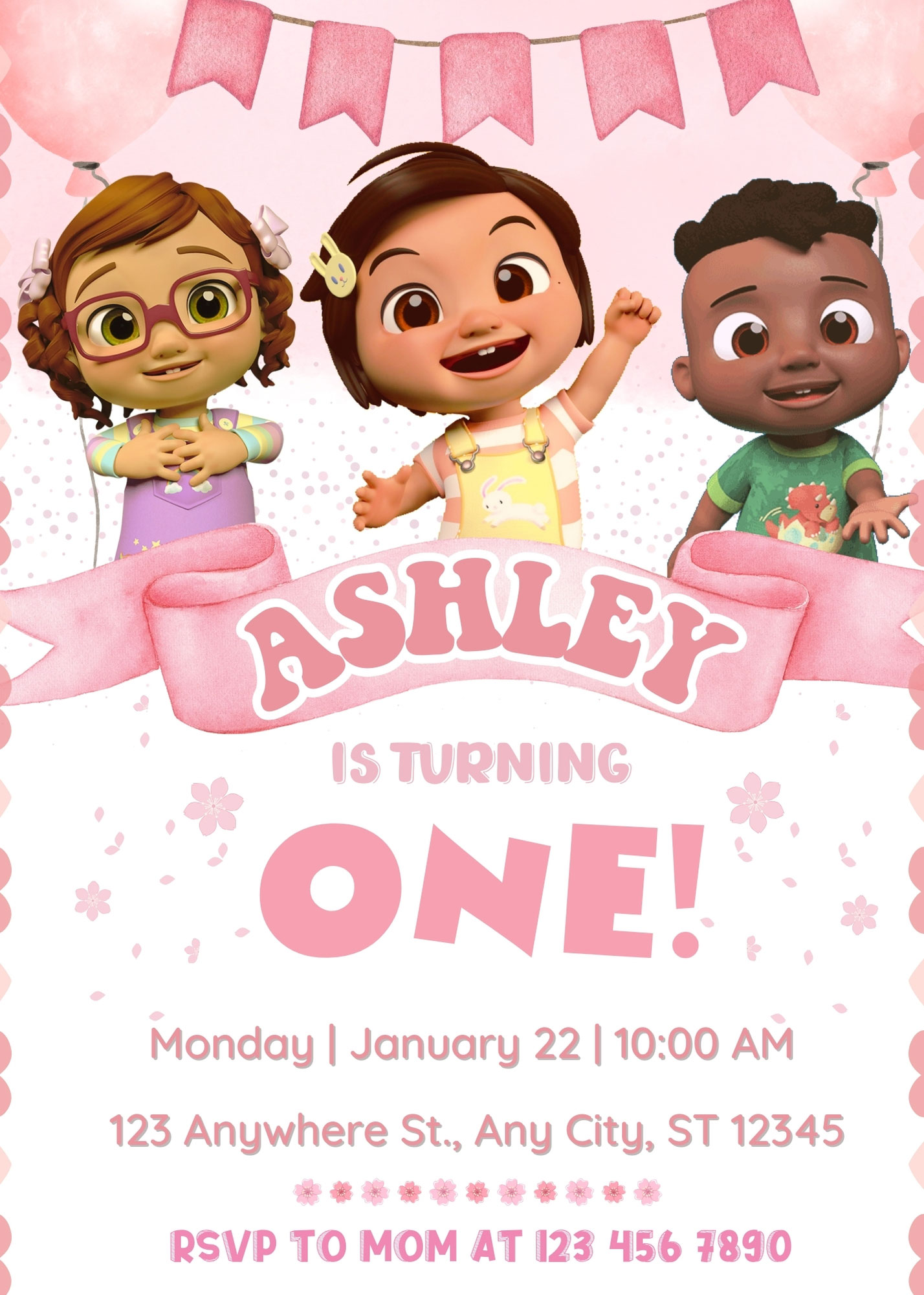 Editable Cocomelon Girl Birthday Invitation - Laumarybaby