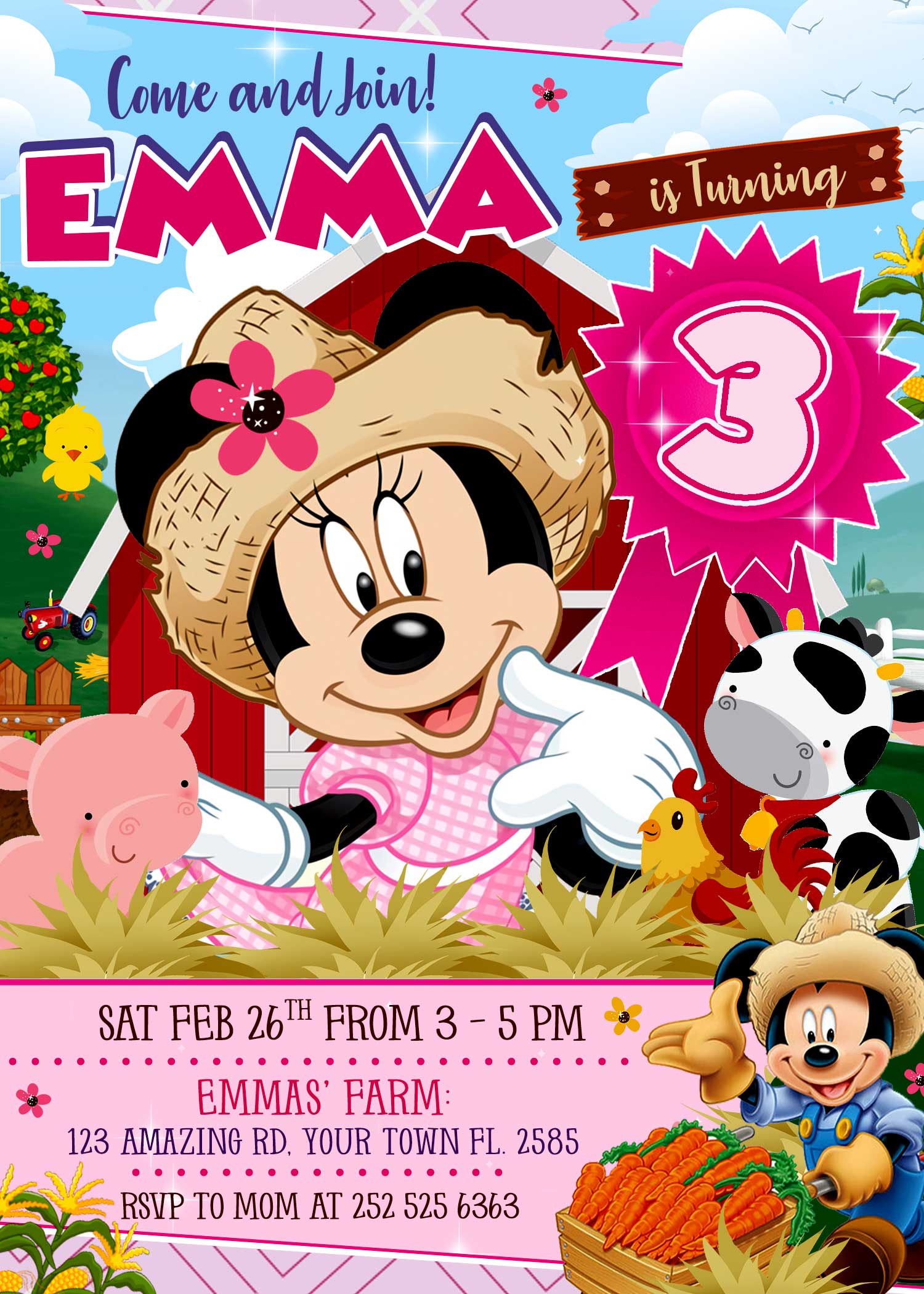 Minnie Mouse Farm Birthday Invitation - Laumarybaby