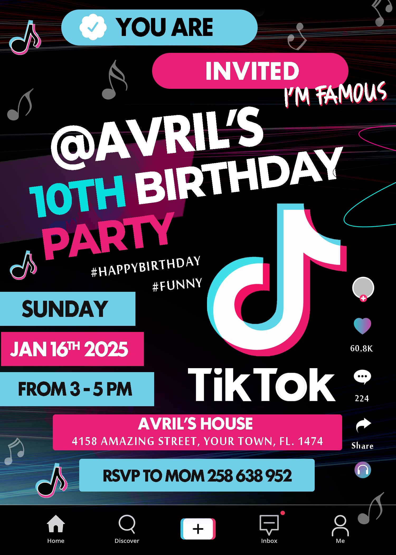 Tik Tok Birthday Invitation - Laumarybaby