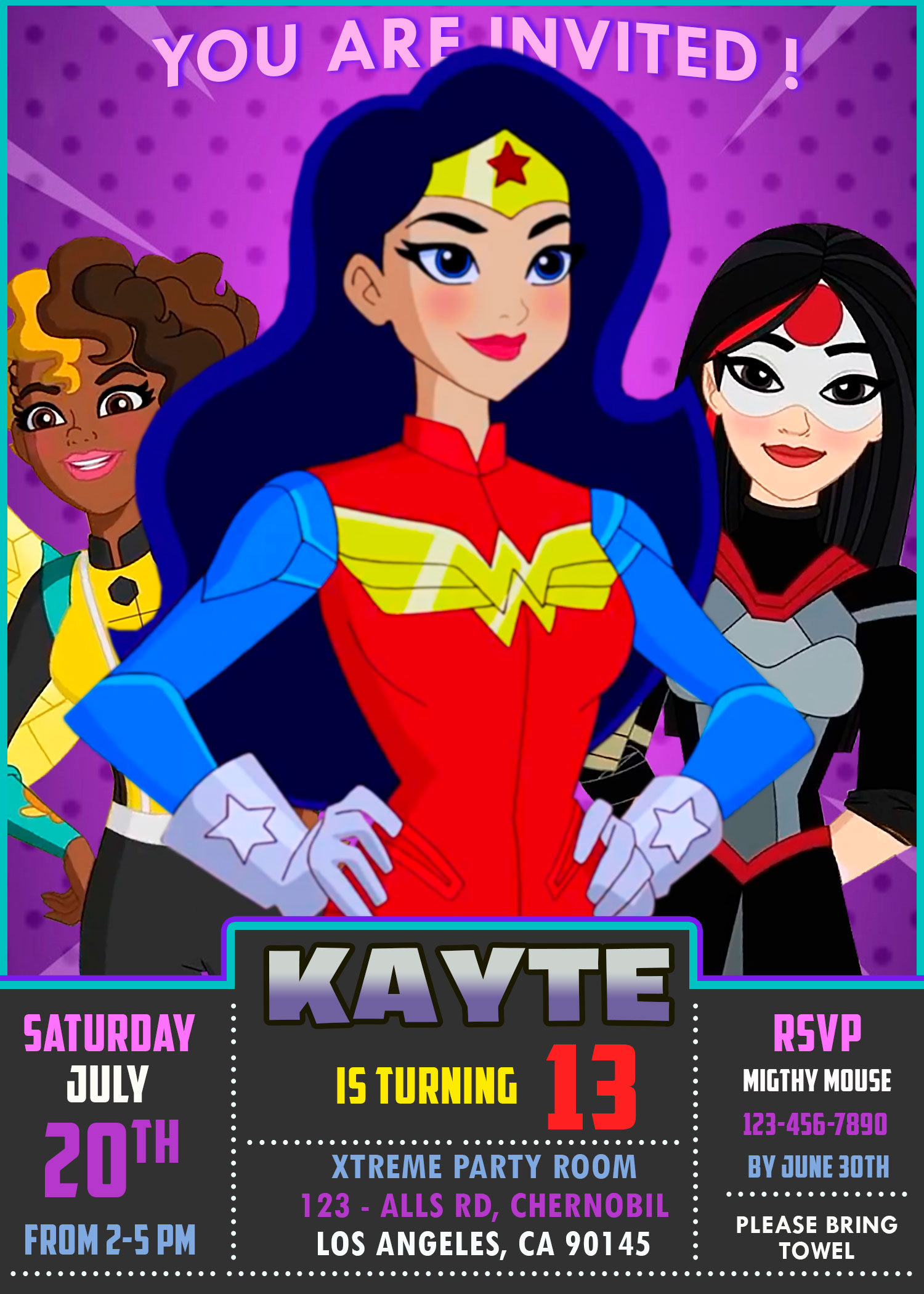 Wonder Woman Girl Birthday Invitation - Laumarybaby