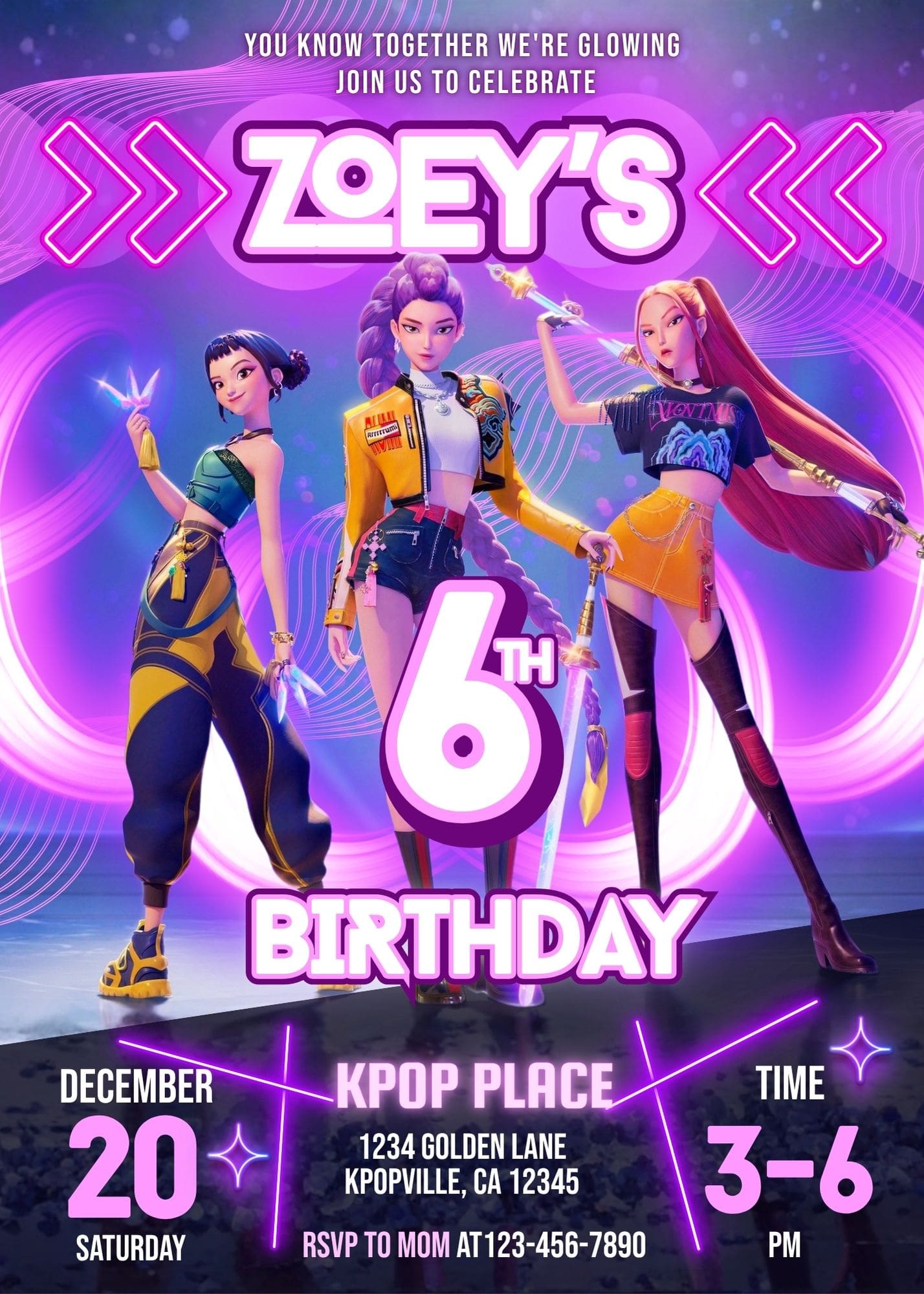 Editable Kpop Demon Hunters Birthday Invitation - Laumarybaby