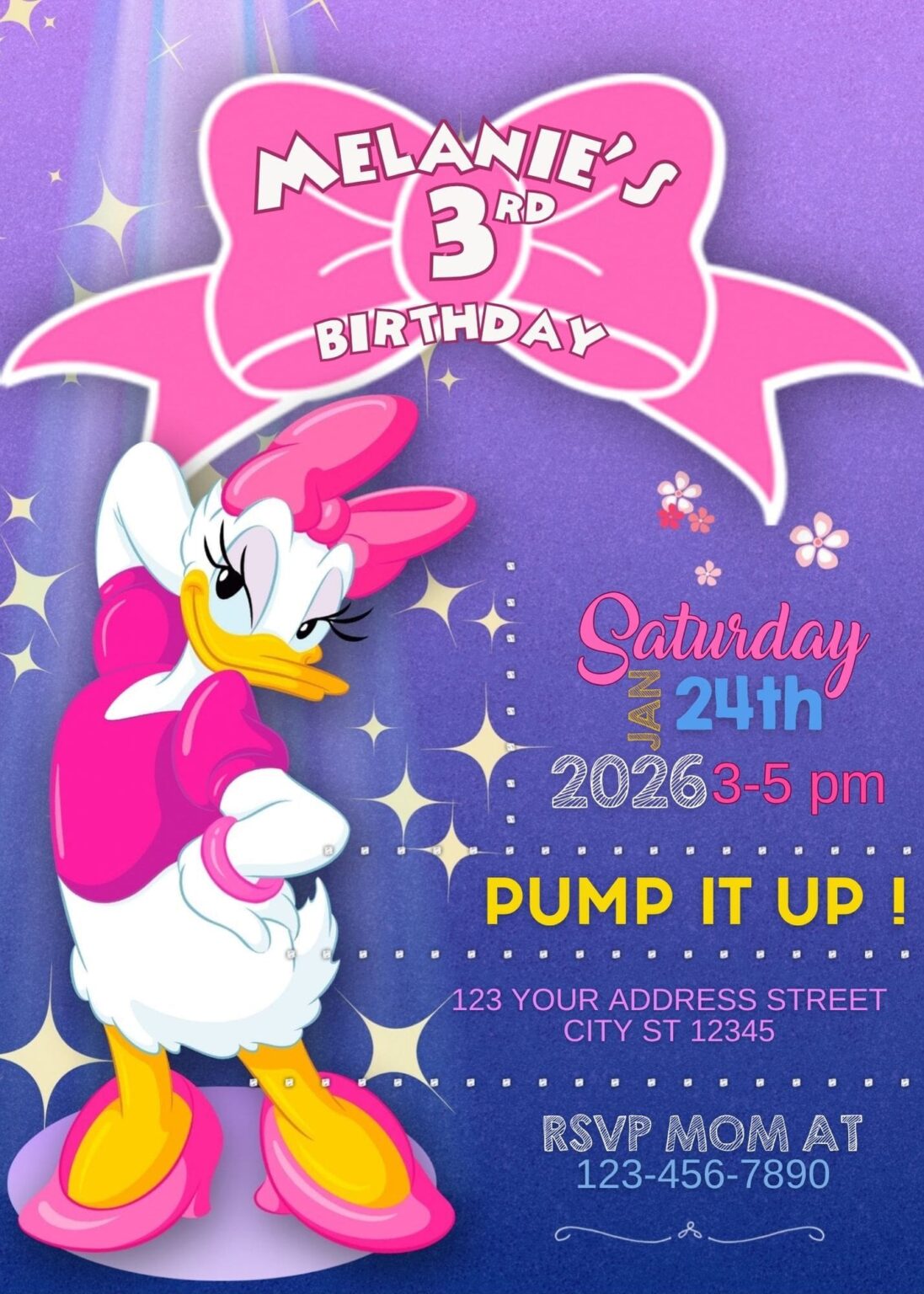 Beautiful Daisy Duck Birthday Invitation Template - Laumarybaby