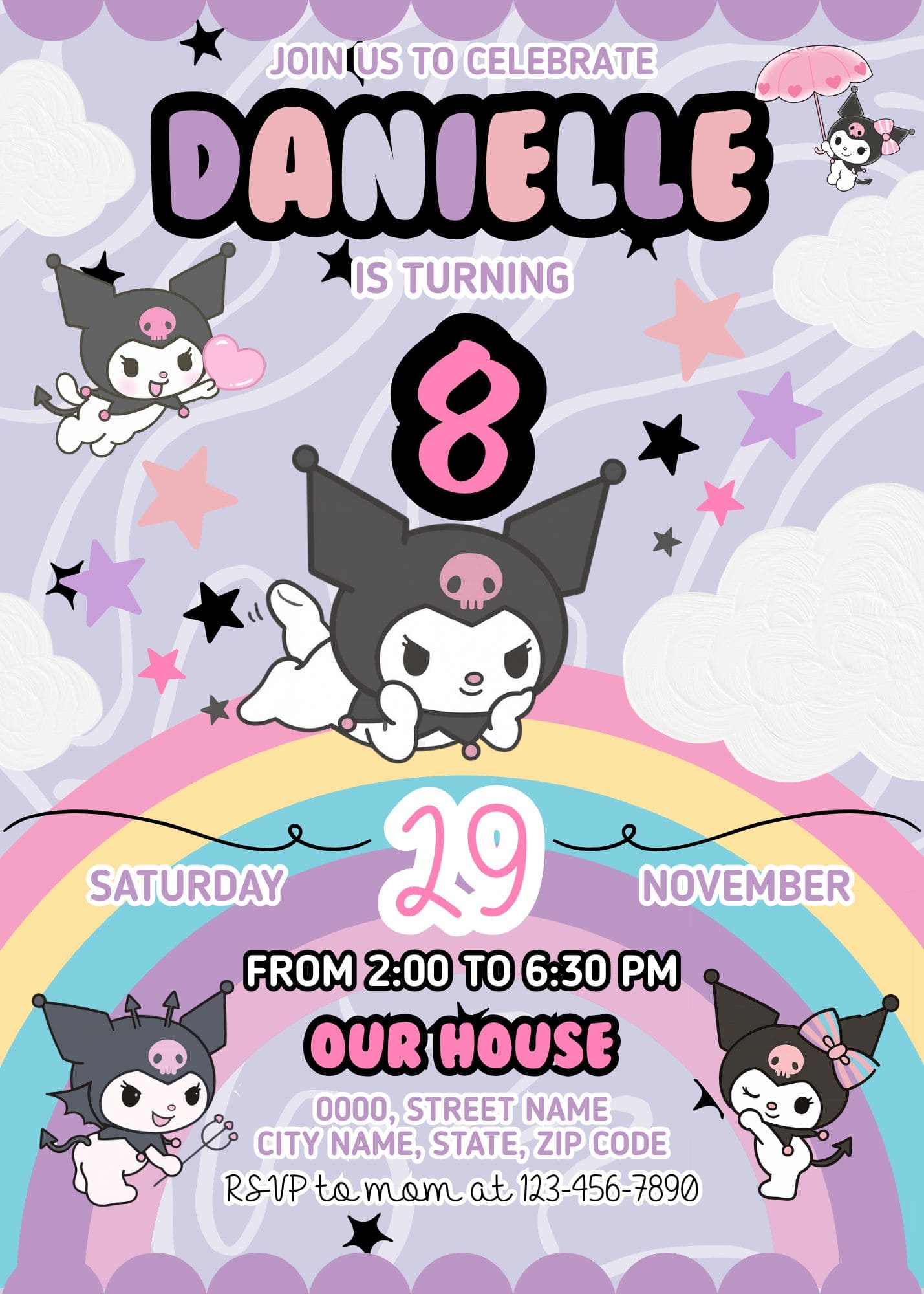 Awesome Kuromi Birthday Invitation Template - Laumarybaby
